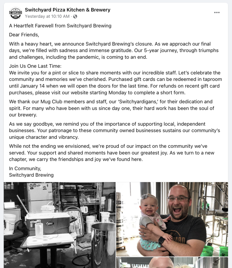 Switchyard Brewery Bids Farewell After 5 Years - The Bloomingtonian