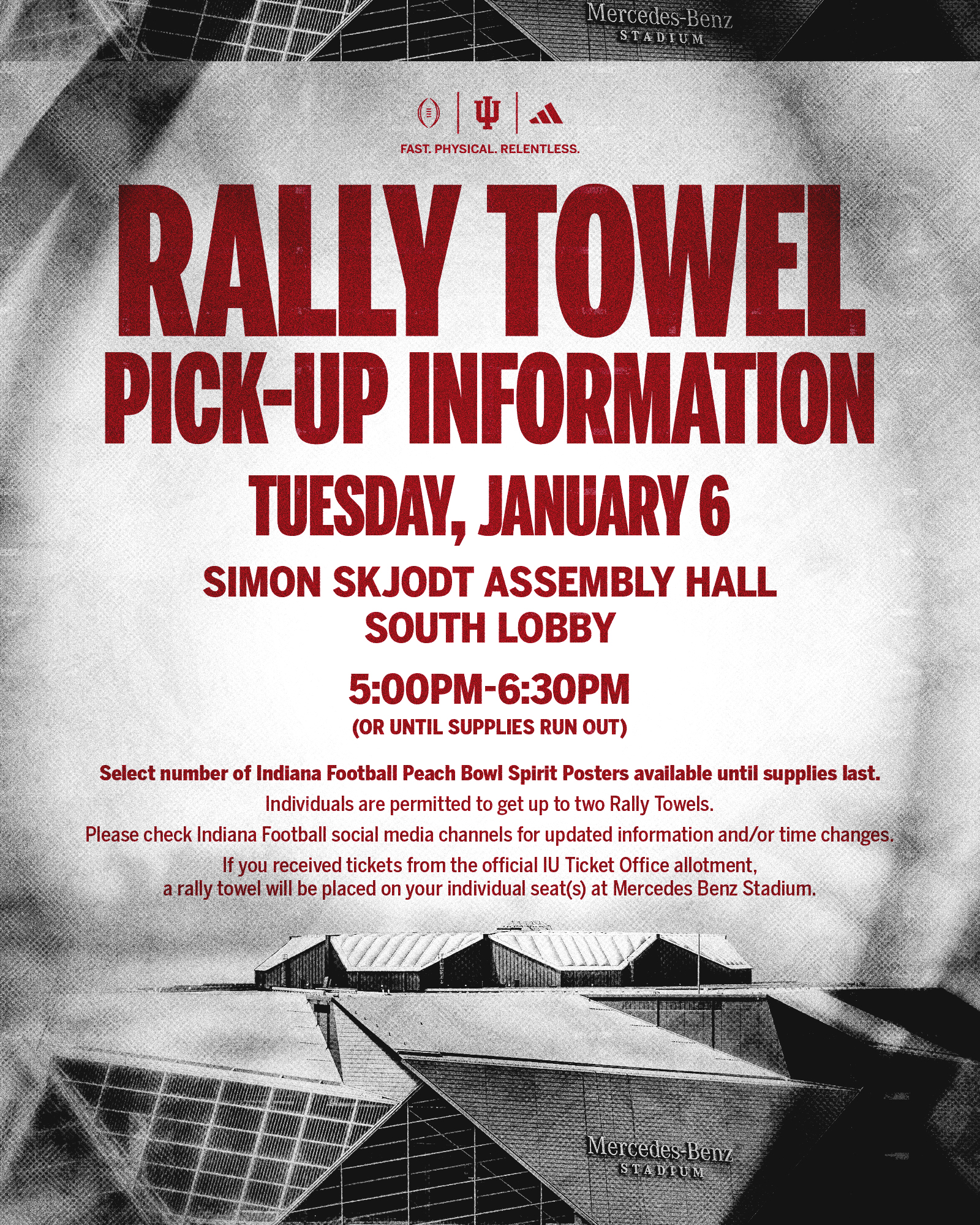 Peach Bowl rally towels are being given away today at Simon Skjodt ...